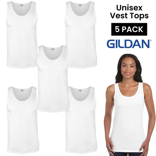 Gildan Vest Top 5 Pack - White Gildan Unisex Vests Pack Of 5 Shirts